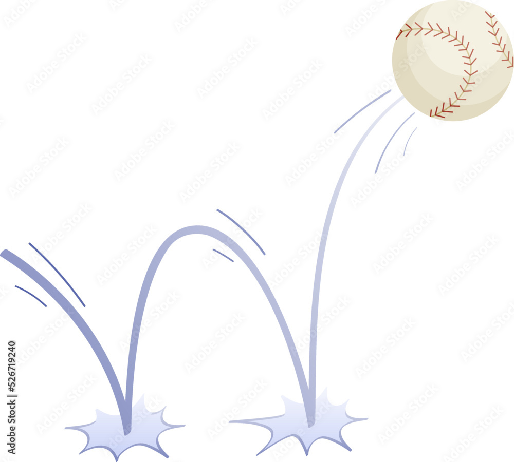 Bouncing baseball game ball with trajectory jumps on the ground ...