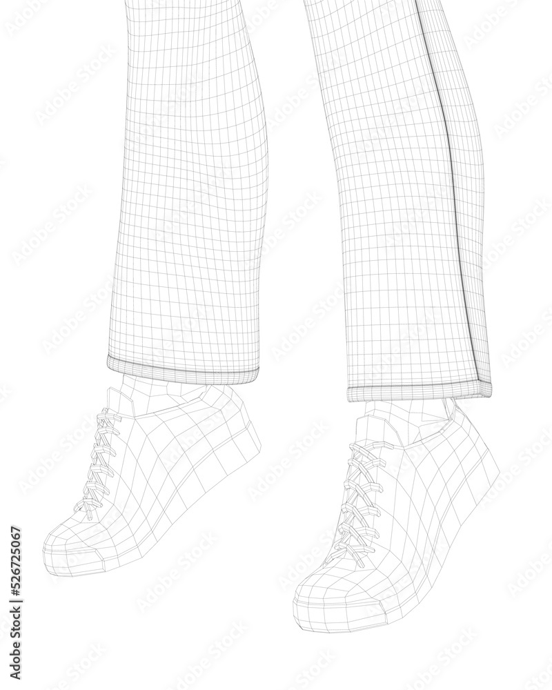 Wireframe of human legs in sneakers and pants from black lines isolated ...