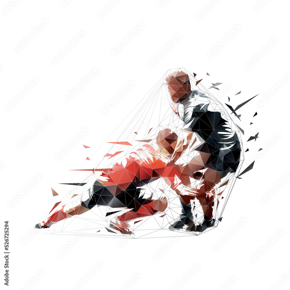 Rugby, two players in action, low polygonal isolated vector ...