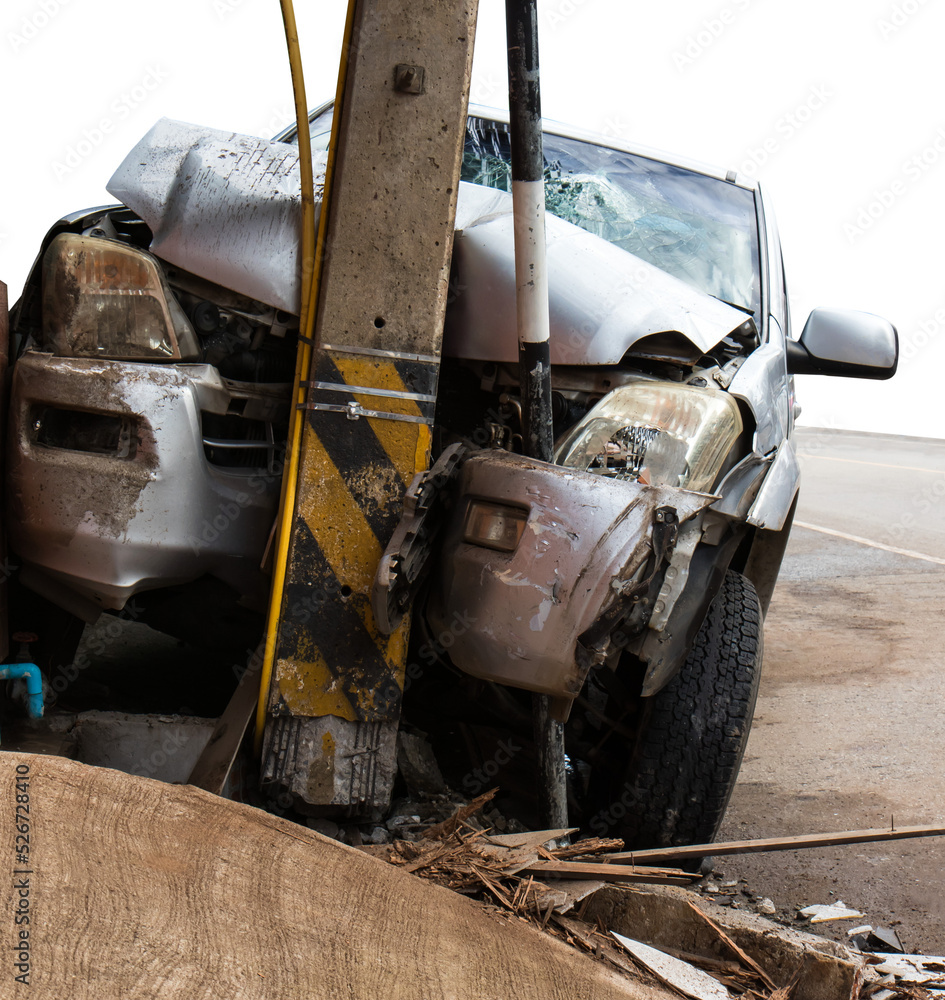 Isolate Close the front car crashed into a power pole accident which ...