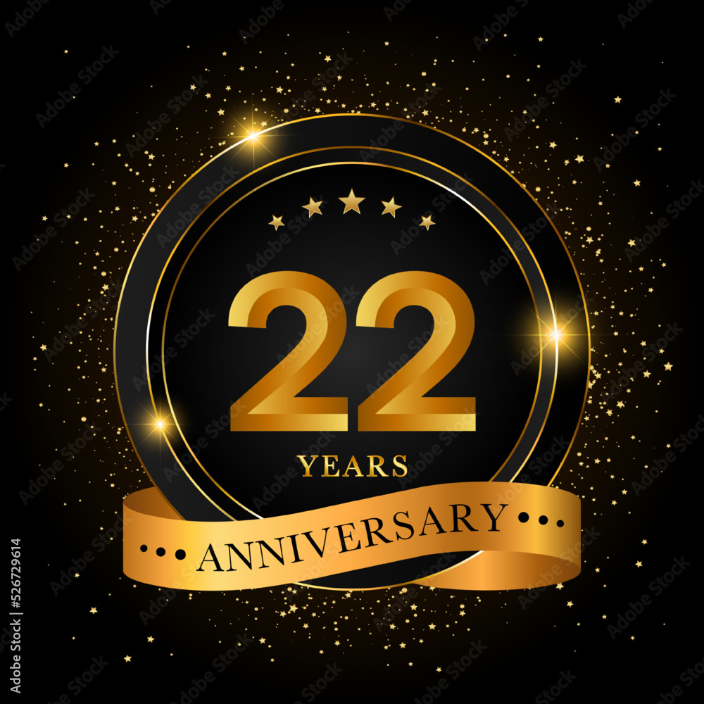 22 Years Anniversary. Golden anniversary celebration template design ...