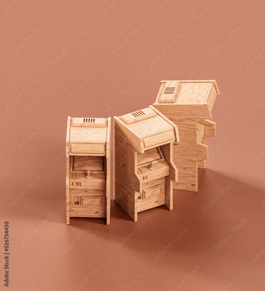Isometric wooden two player arcade cabinets, vintage arcade game ...