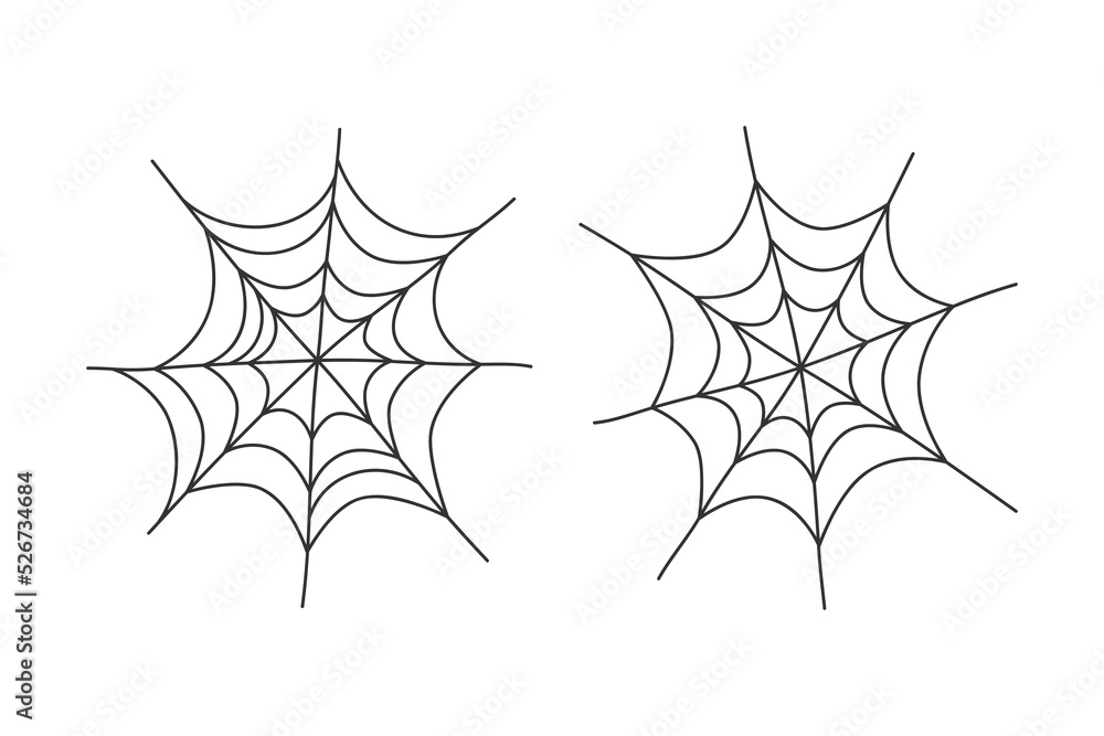 Hand drawn cute cartoon illustration of two spider web. Flat vector ...