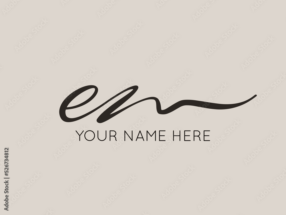 EM monogram logo.Calligraphic signature icon.Lowercase letter e, letter ...
