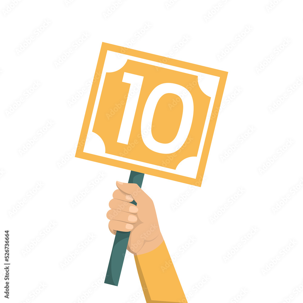 Hand holding scorecard with number 10. Jury showing result. Judge ...