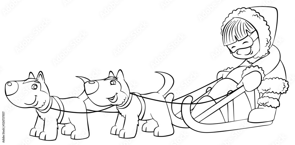 Dog sled. Element for coloring page. Cartoon style. Stock Vector ...