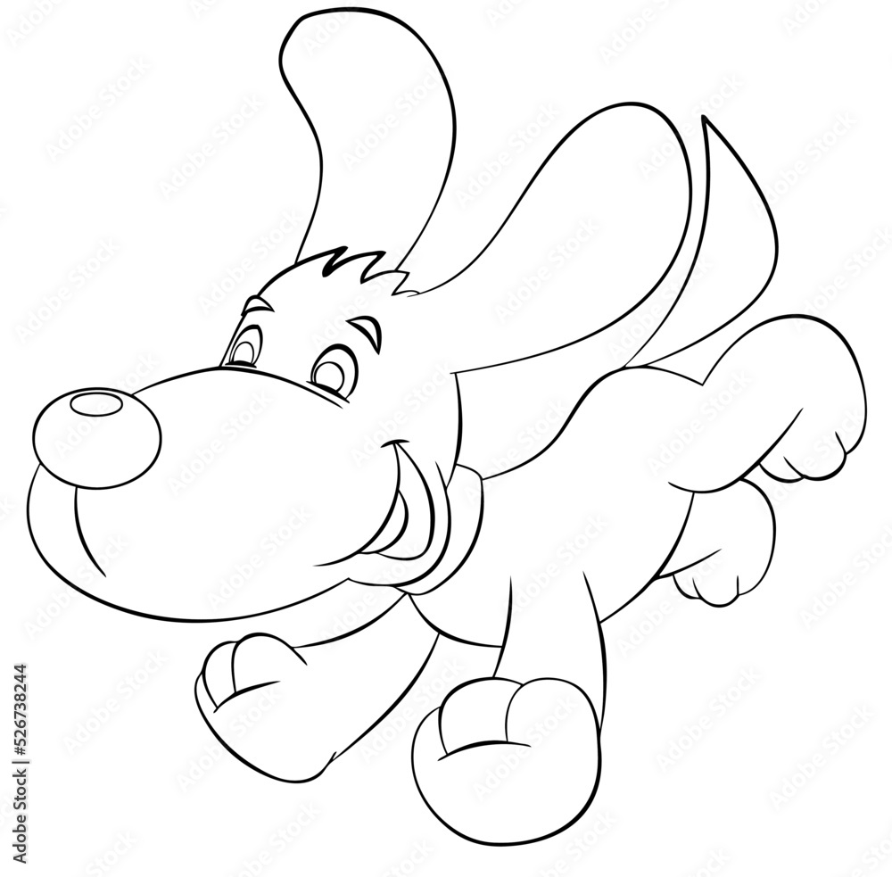 Running dog. Element for coloring page. Cartoon style. Stock Vector ...