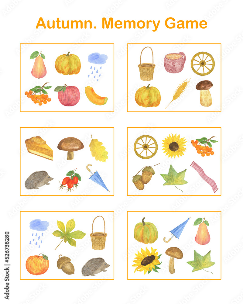 Memory game autumn holiday, Thanksgiving English vocabulary learning ...