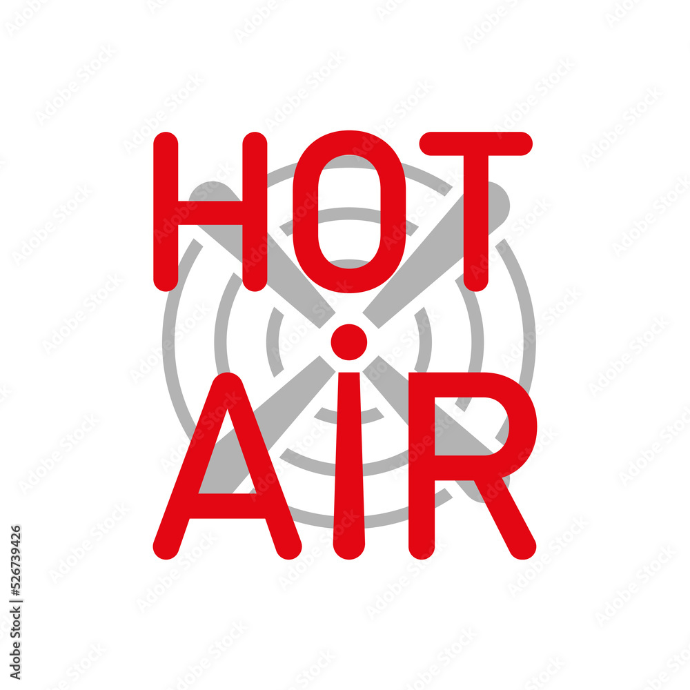 Hot air text logo with propeller, fan. Vector isolated word ...