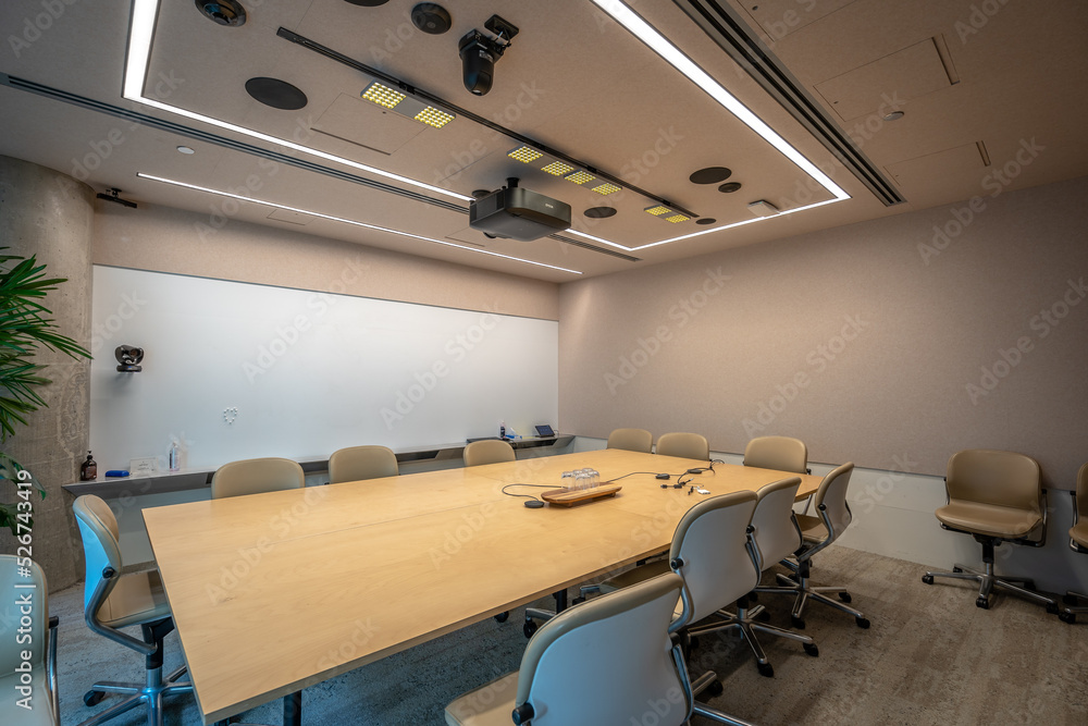 Contemporary office meeting room with a projection screen Stock Photo ...