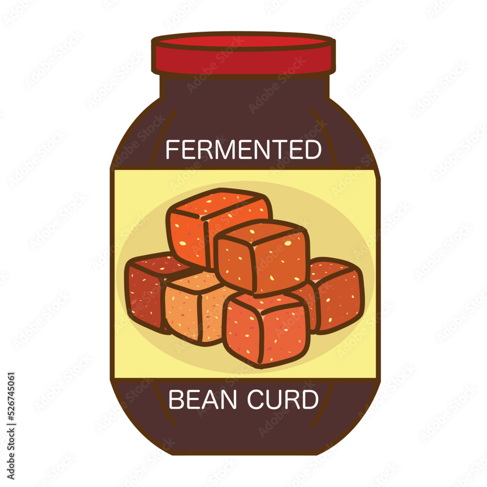 Hand drawn flat cartoon vector illustration of fermented bean curd ...