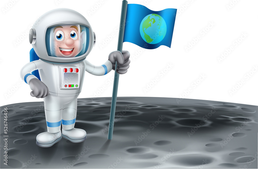 Cartoon Astronaut On the Moon Stock Illustration | Adobe Stock