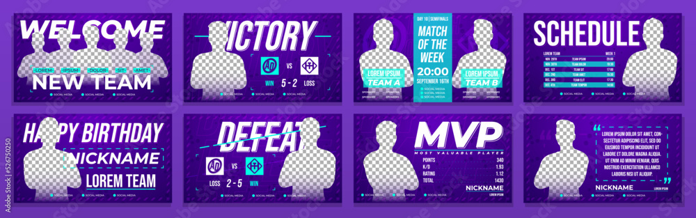 Esports gaming screens asset kit. E sport games banner set: New team ...