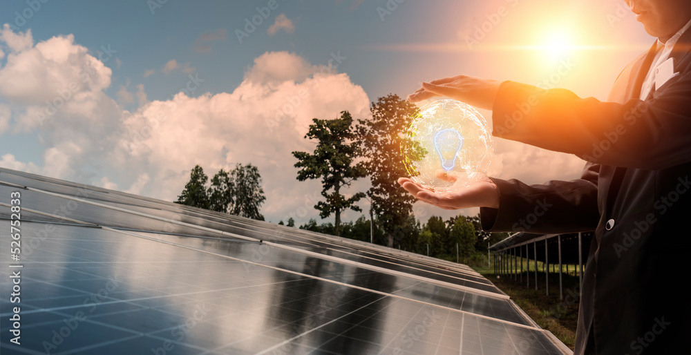 Corporate manager presenting on how to sell electricity from rooftop solar back to the grid ...