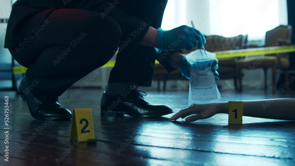 Detective Collecting Evidence in a Crime Scene. Forensic Specialists ...