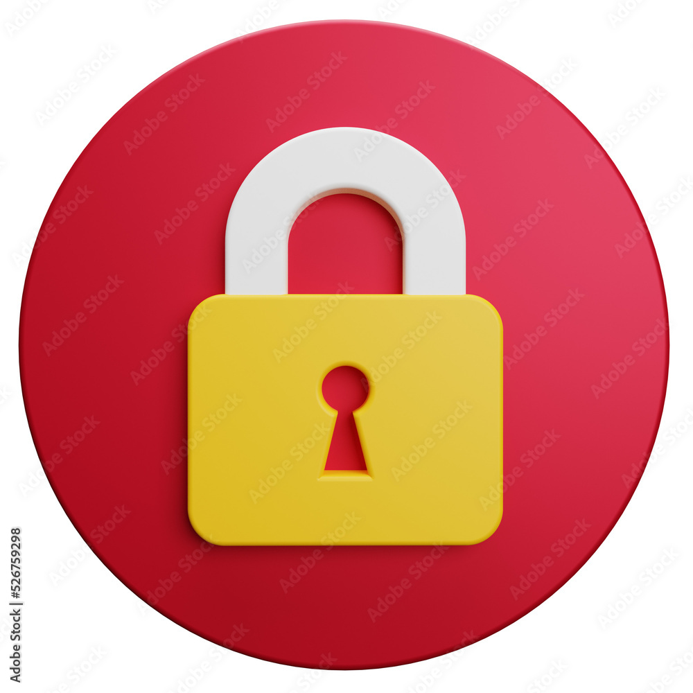 lock icon button on transparent background. 3D Illustration Stock ...