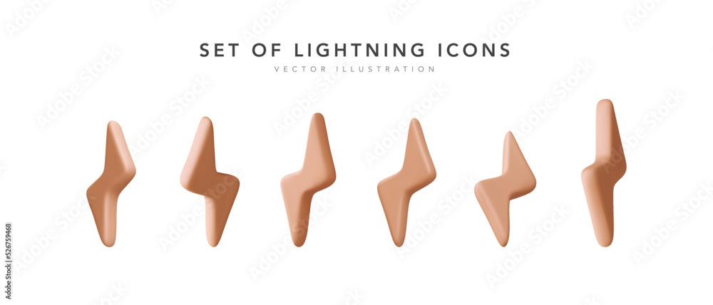 Set of 3d realistic lightning icons isolated on white background ...