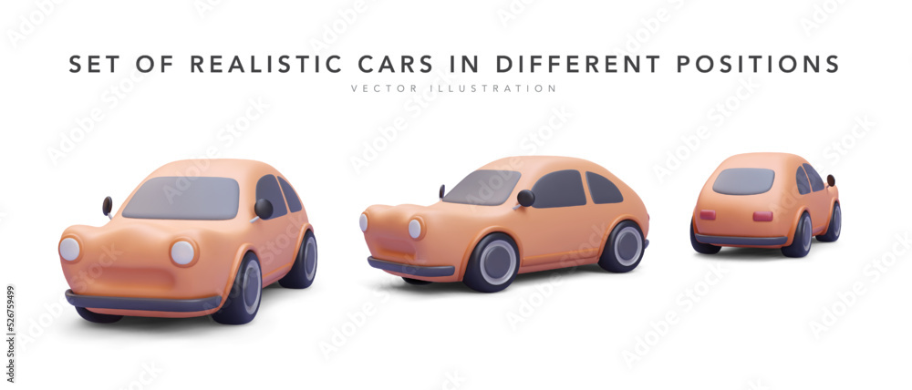 Set of 3d realistic cars in different position with shadow isolated on ...