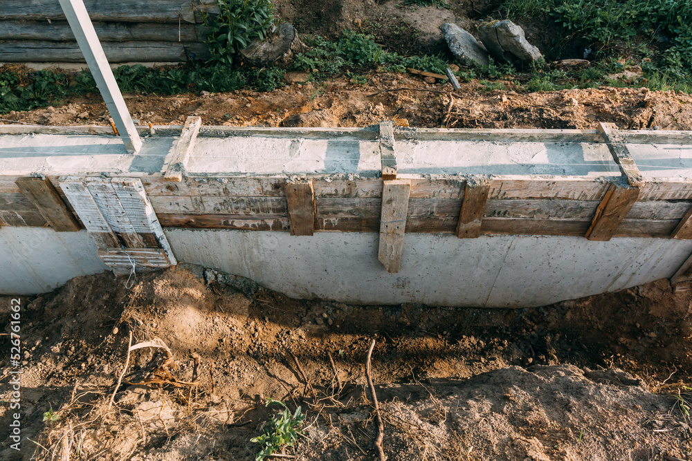 Timber formwork with metal reinforcement with pour concrete and ...