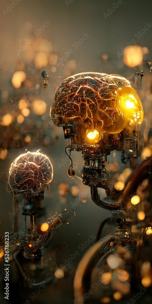 Artificial Machine Brain Electrical Impulses Pulsating Digitized ...