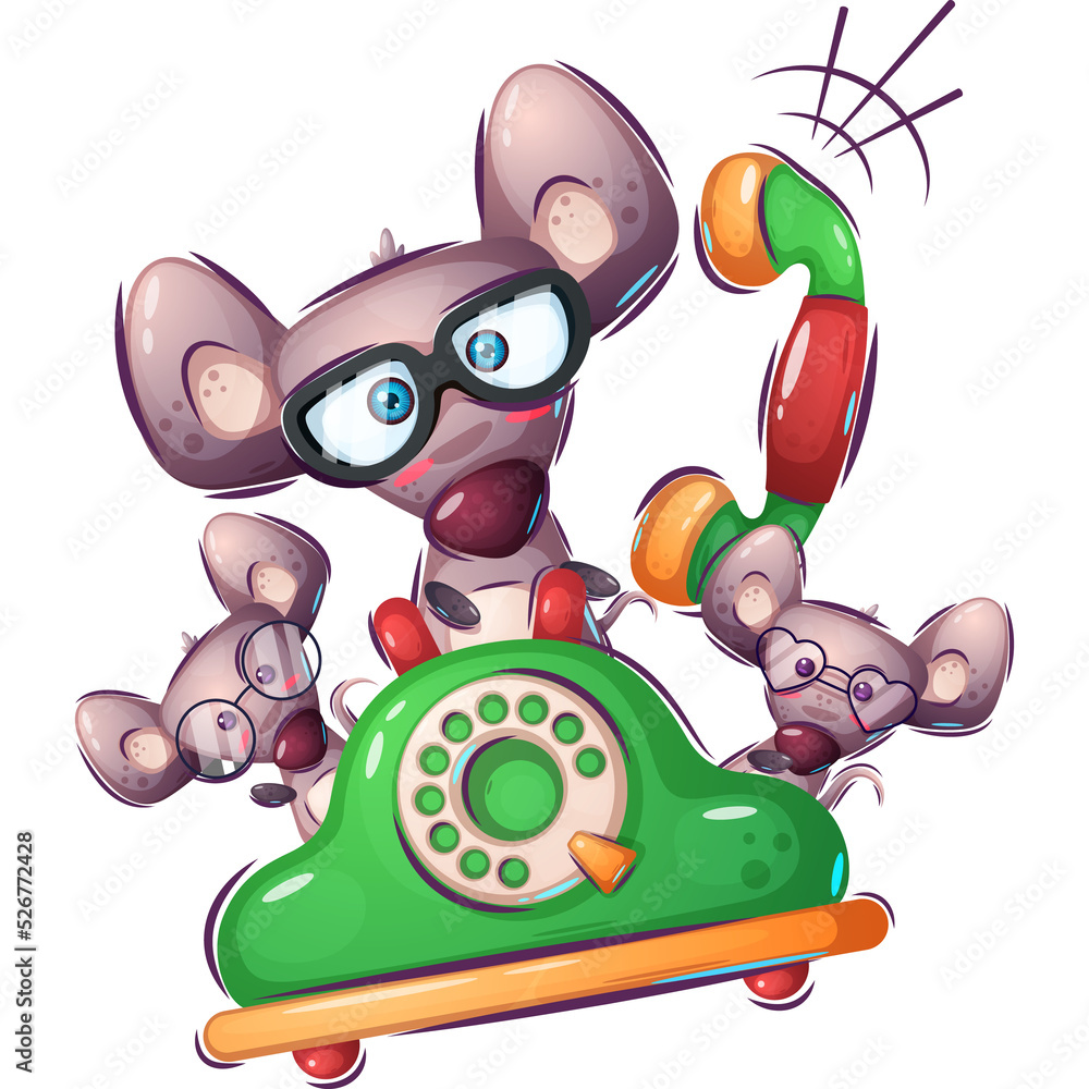 Cartoon character mouse and phone Stock Illustration | Adobe Stock