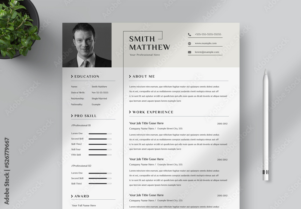 Simple Clean Resume Layout Stock Template | Adobe Stock