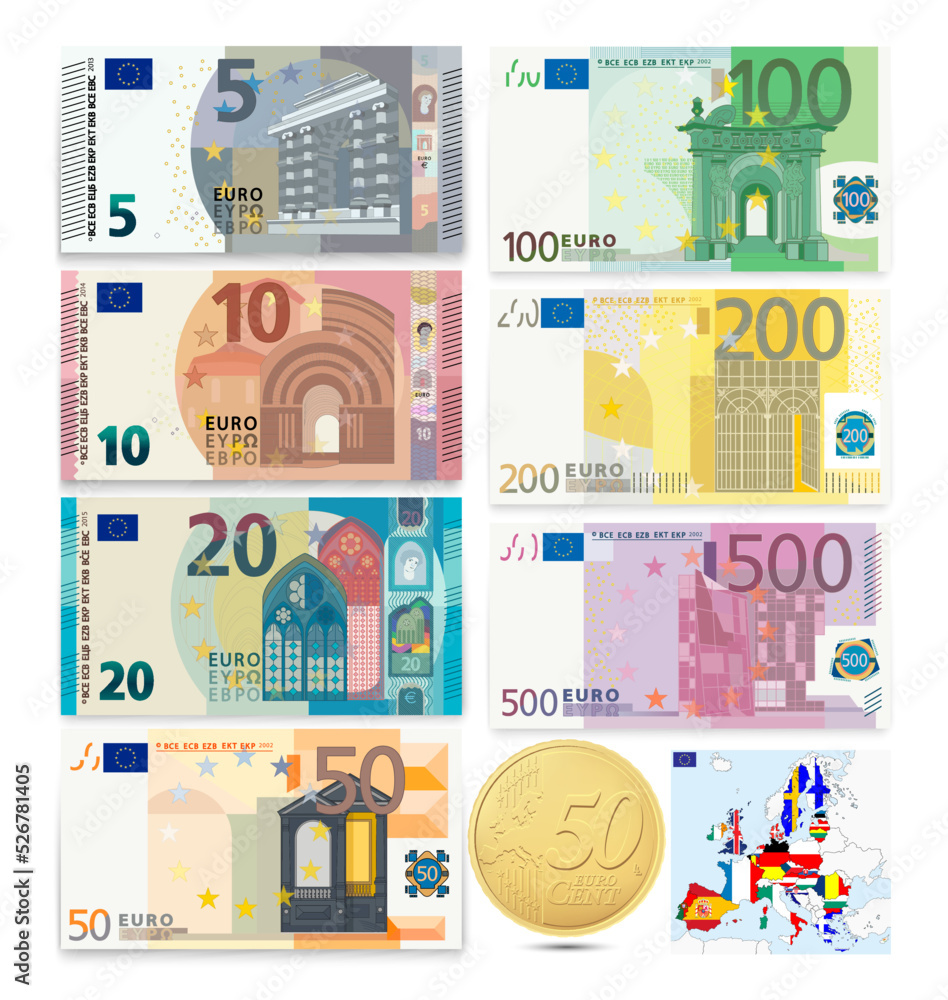 Euro Banknotes Money Coins Vector Illustration Stock Vector Adobe