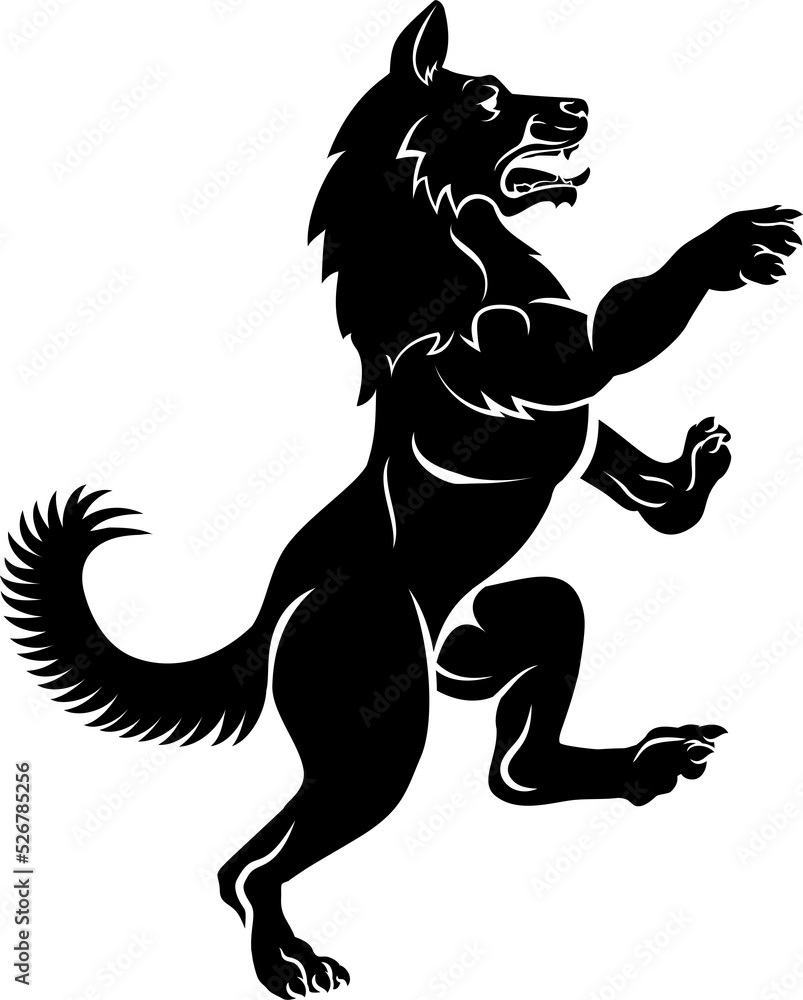 Wolf or Dog in Rampant Heraldic Coat of Arms Pose Stock Illustration ...