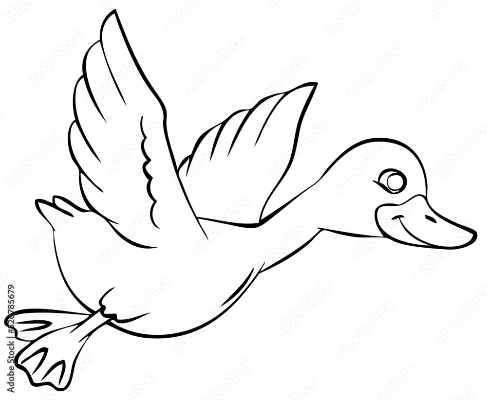 Vetor de Flying duck. Element for coloring page. Cartoon style. do ...