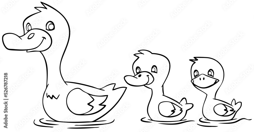 Duck and ducklings. Element for coloring page. Cartoon style. Stock ...