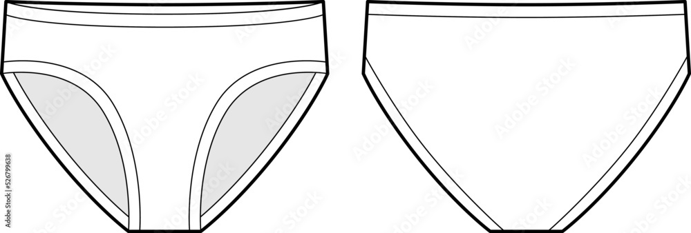 Girls knickers technical sketch illustration. Children's underpants ...