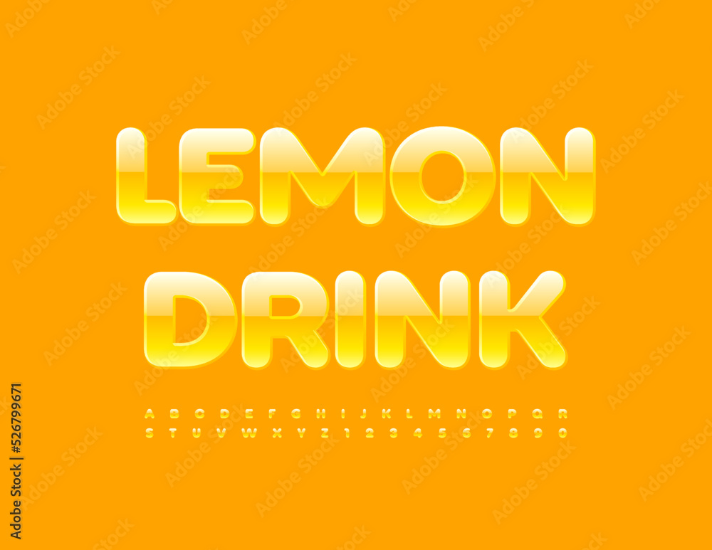 Vector creative logo Lemon Drink. Stylish Yellow Font. Glossy Alphabet ...