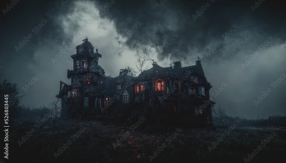 Dark atmospheric horror background. Haunted house. Dramatic sky, old ...