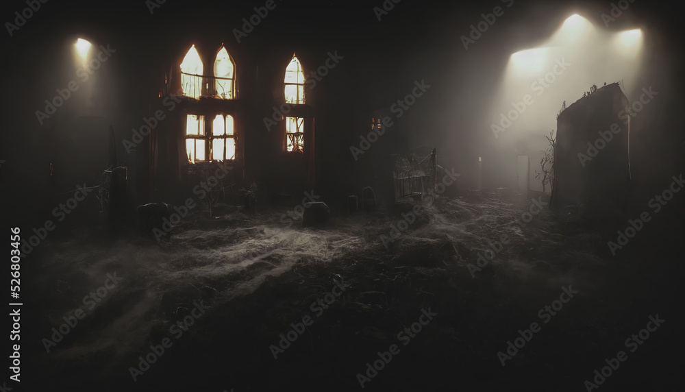 Dark atmospheric horror background. Haunted house. Dramatic sky, old ...