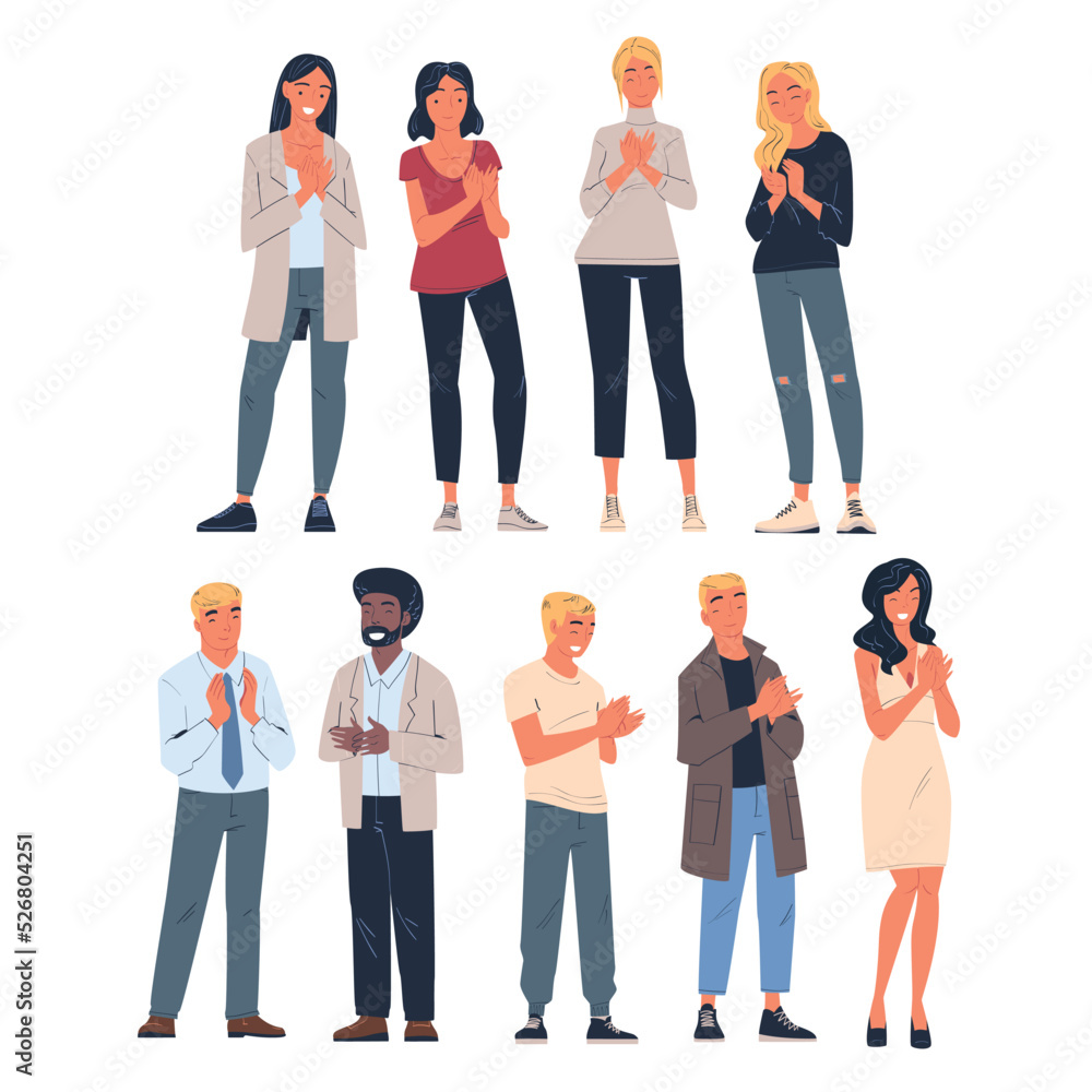 Vetor de People Characters Standing Clapping Their Hands as Applause and Ovation Gesture Vector ...