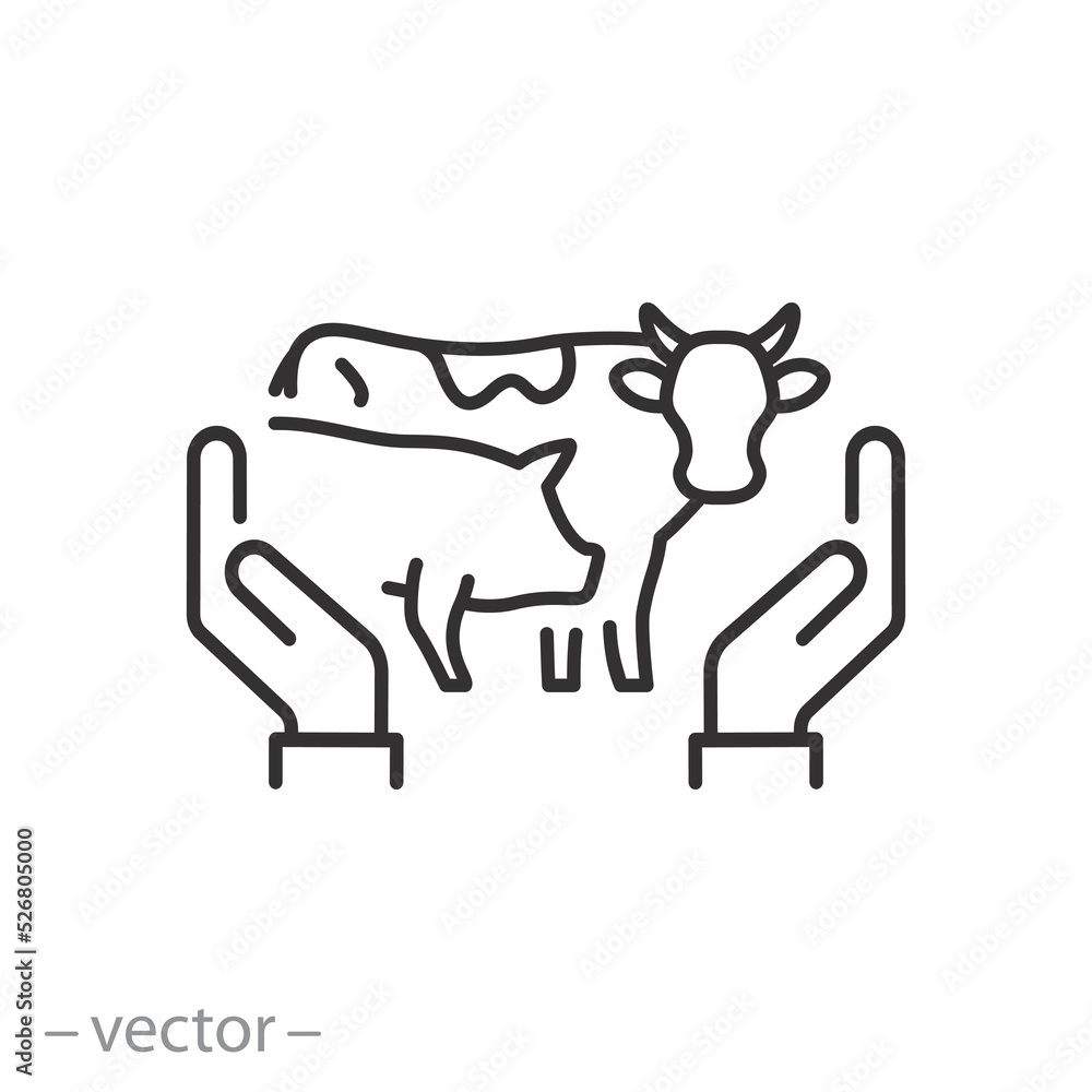 livestock protection icon, save farm animal, vet help, thin line web ...