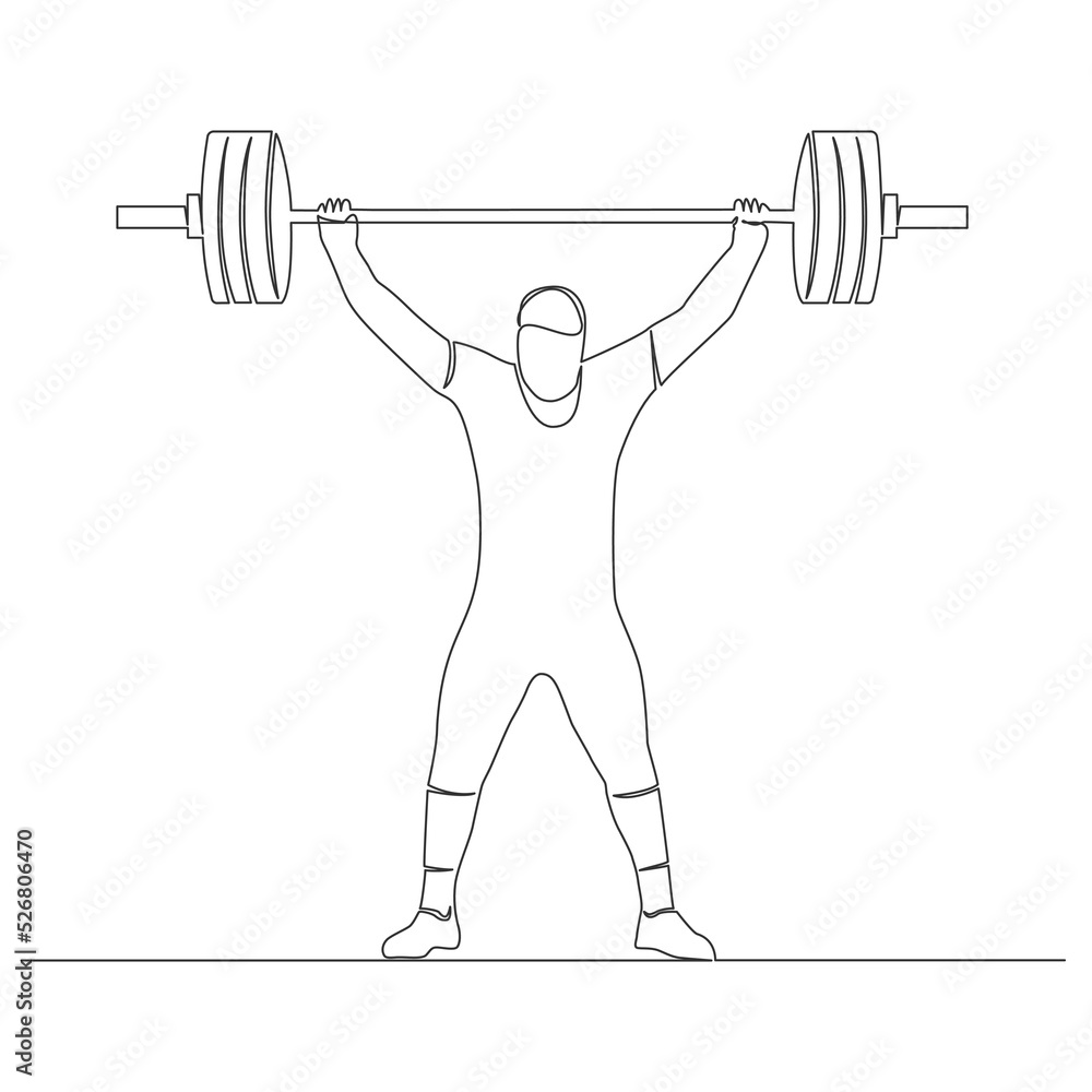 single line drawing of weight lifter, line art vector illustration ...