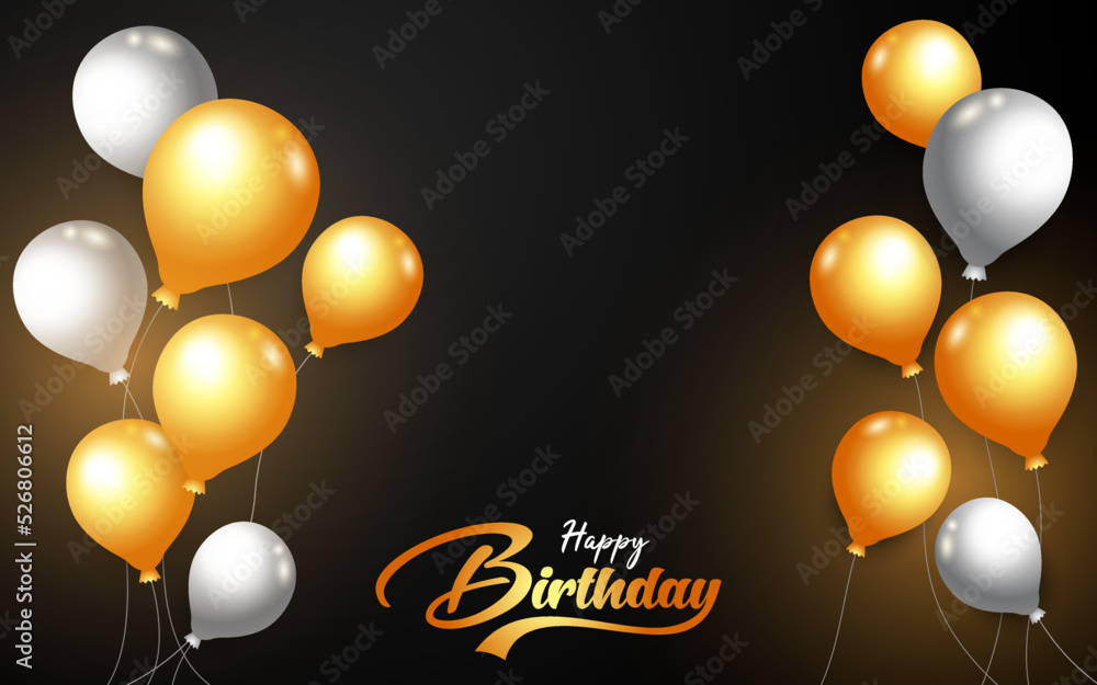 Happy birthday 3d golden and silver balloons black background design ...
