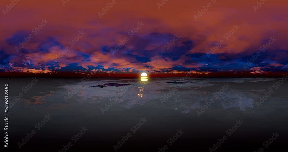 3D rendering. Blue sky with clouds at sunset or sunrise. Environment ...