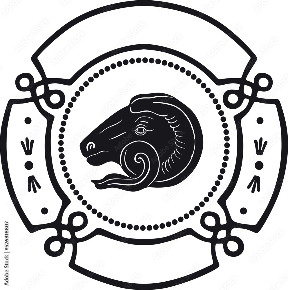 sheep head logo with floral frame vector design Stock Vector | Adobe Stock