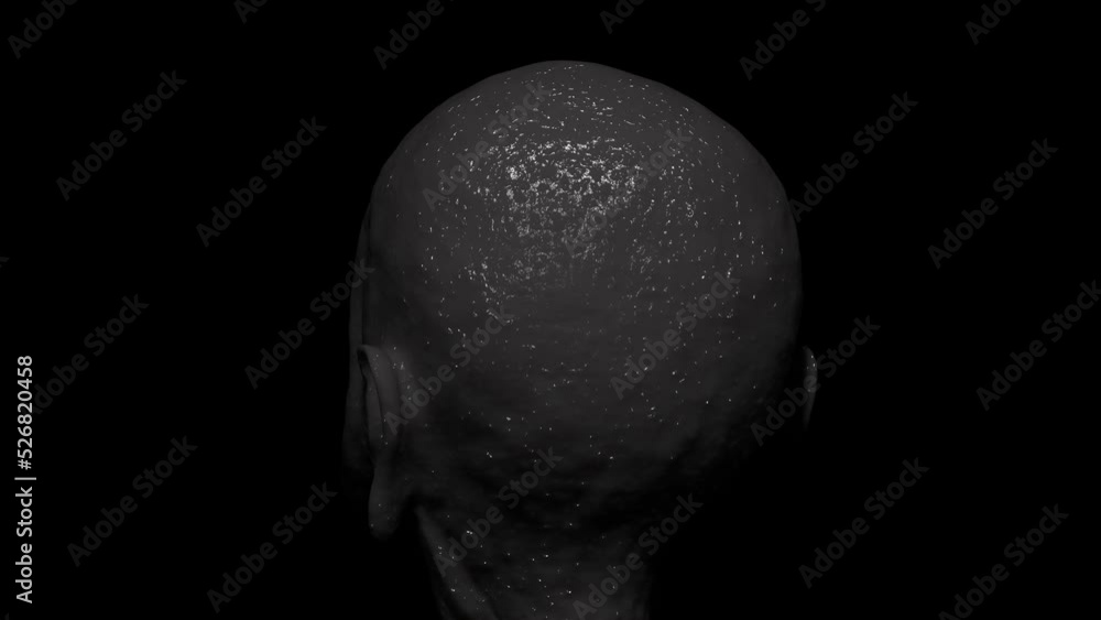 Creepy pale creature without eyes turn its head on black background 3d ...