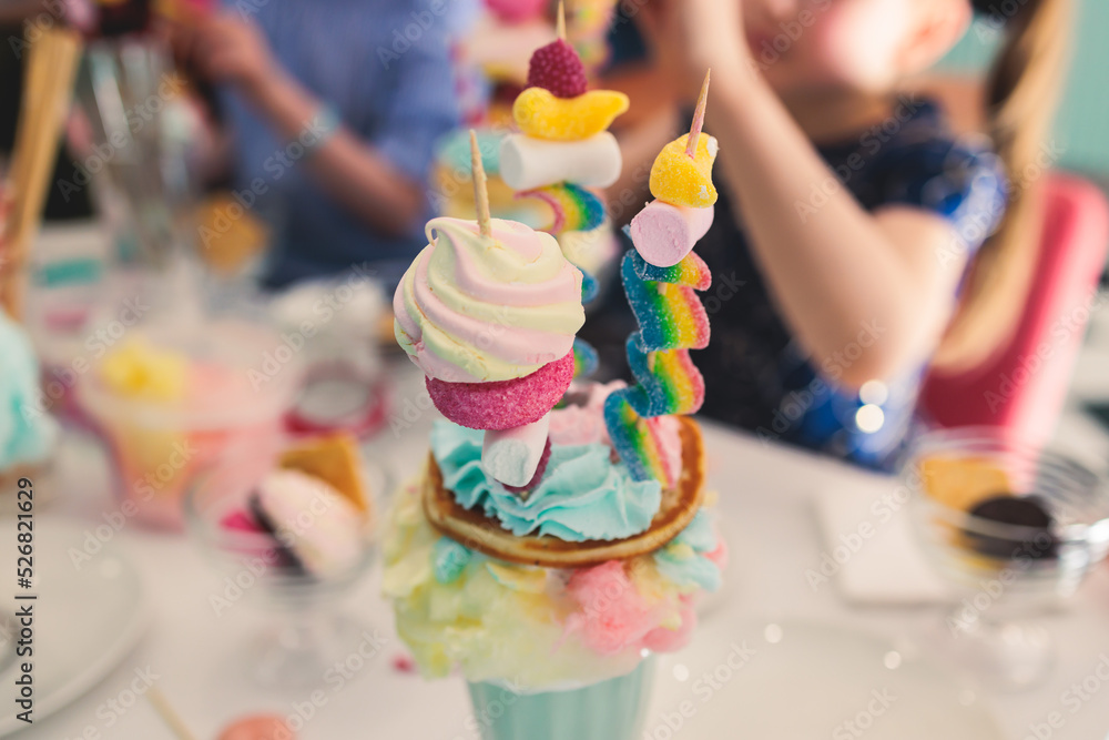 Over shake and freak shake, process of cooking extreme colorful ...