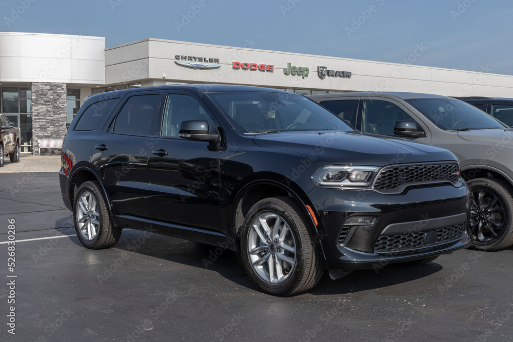 Dodge Durango display at a Stellantis dealership. Dodge offers the ...