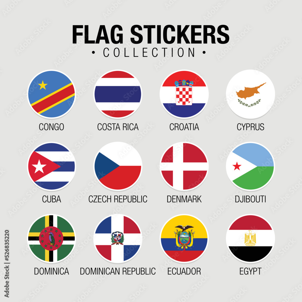 Vecteur Stock National Flags Of The World Stickers With Names. Circled ...