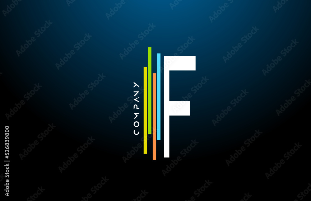colored F alphabet letter logo icon design with line. Creative template ...