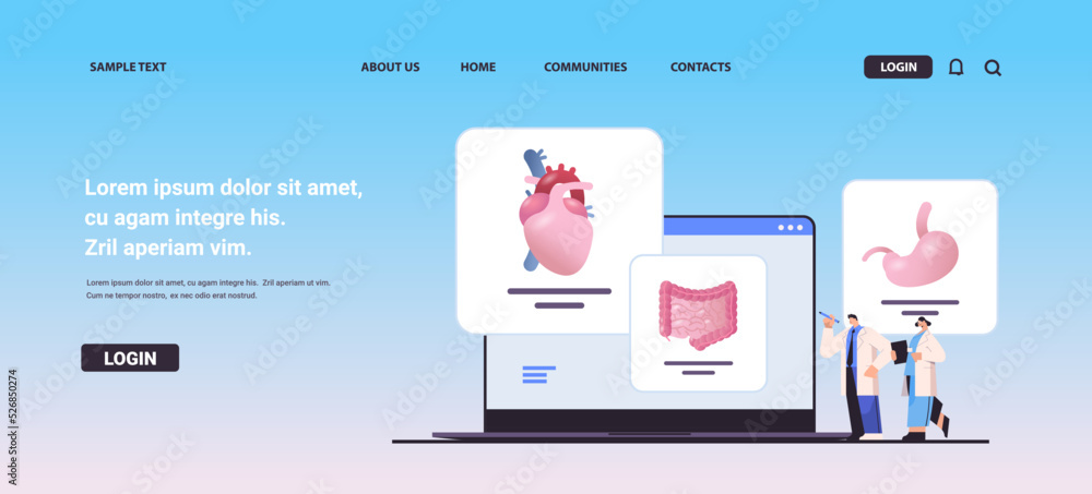 scientists examining anatomical human body internal organs on laptop ...