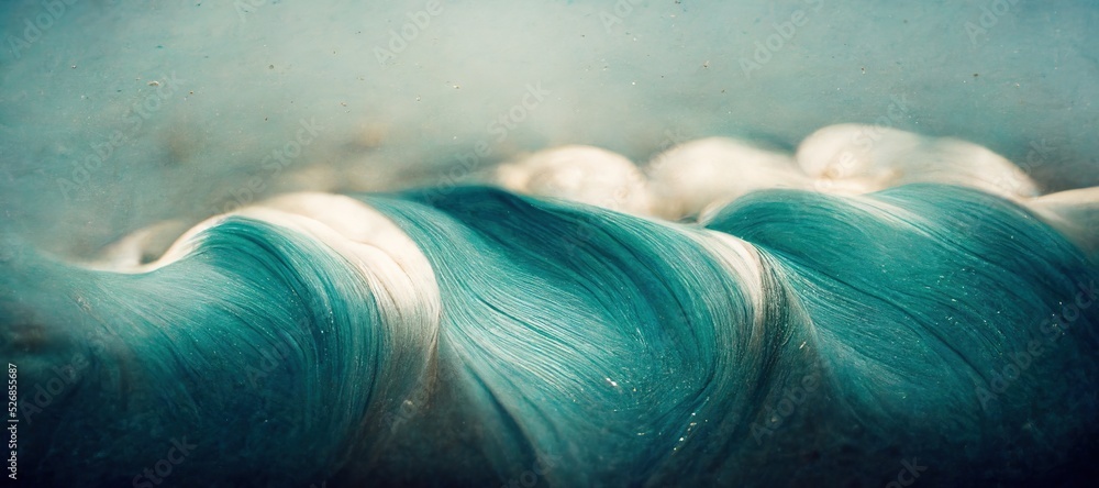 Abstract seafoam green ocean with pearl white waves and lines, grainy fiber glass strand texture ...