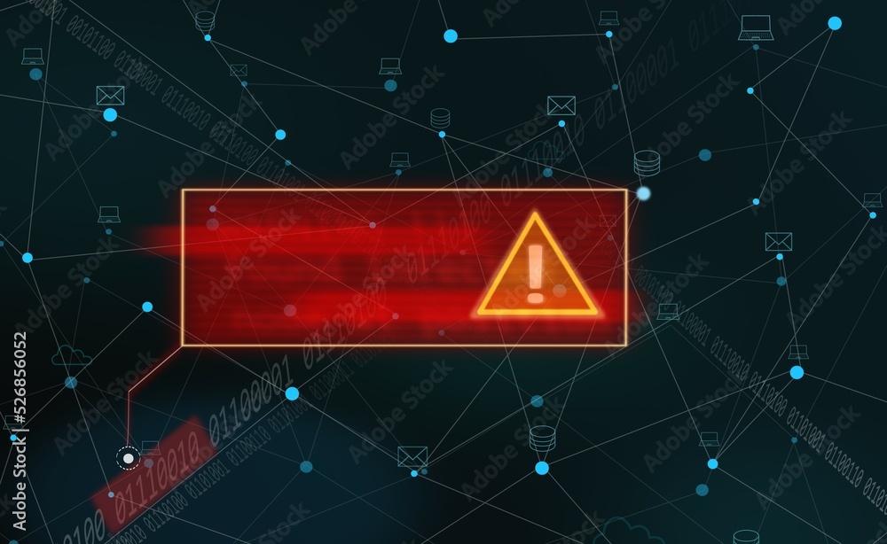 graphic illustration of orange exclamation mark with red rectangle as warning about scanned ...