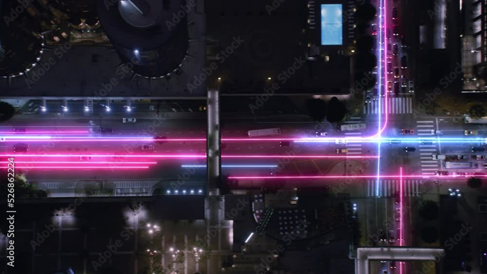 Overhead Close up Aerial View of Smart City With Connected Speed Neon ... Overhead Close up Aerial View of Smart City With Connected Speed Neon ...