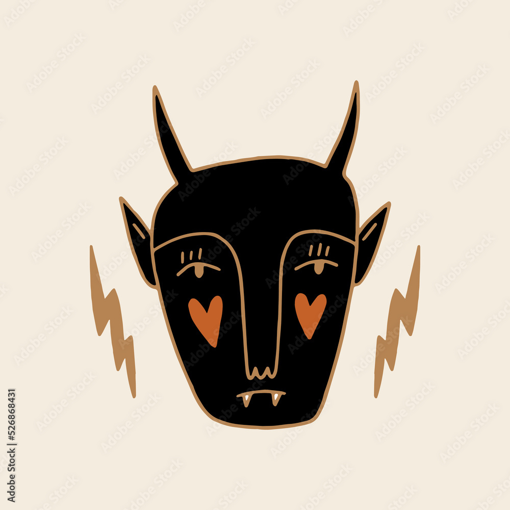 Halloween devil horned face groovy vector and jpg printable image ...